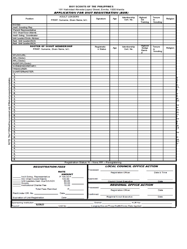 AUR Form | PDF | Scouting | Outdoor Recreation