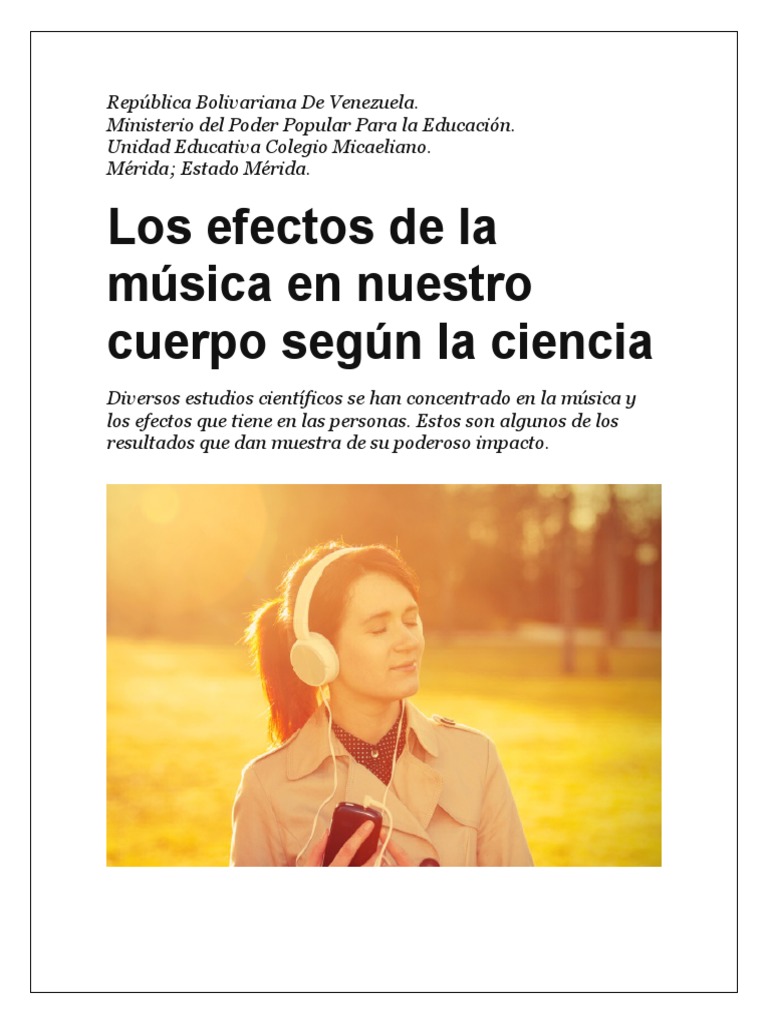 Efectos de la música en el cuerpo humano | PDF | Cerebro | Aprendizaje