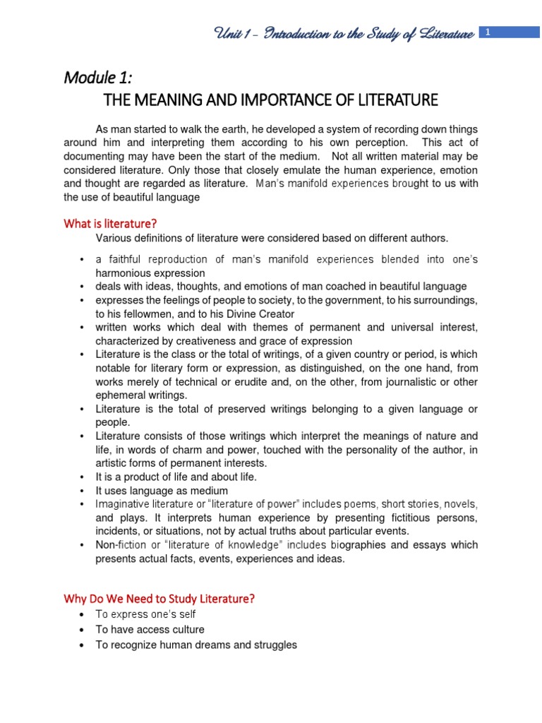Importance of Literature Explained | PDF | Experience | Knowledge