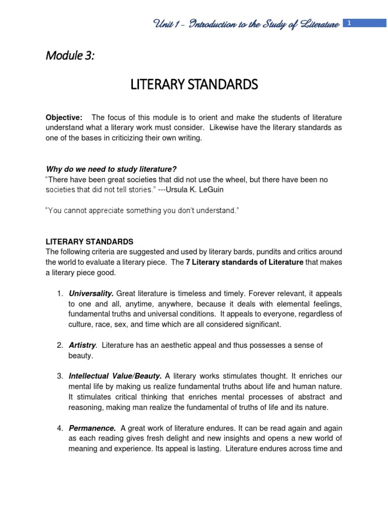 Seven Literary Standards Explained | PDF | Beauty | Aesthetics