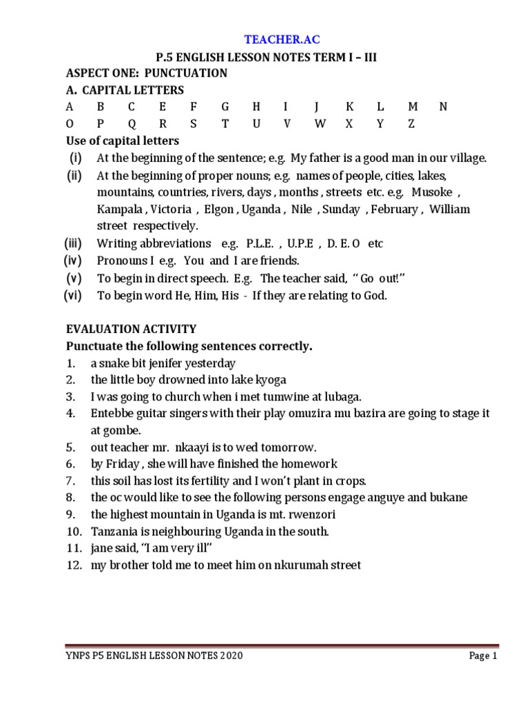 p.5 Best English Lesson Notes Term One Teacher - Ac | PDF | Adverb ...