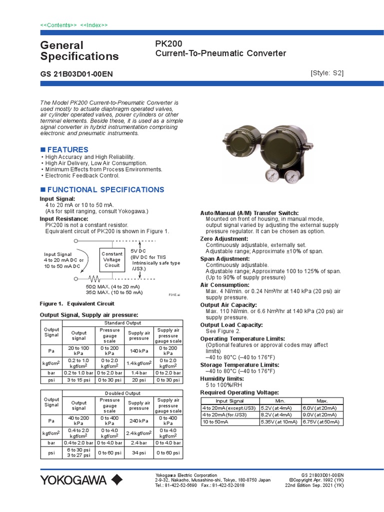 General Specifications: PK200 Current-To-Pneumatic Converter | PDF ...
