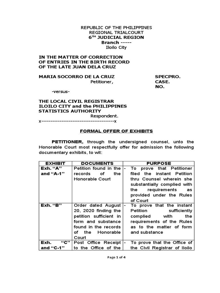 Formal Offer of Exhibits | PDF | Solicitor | Crime & Violence