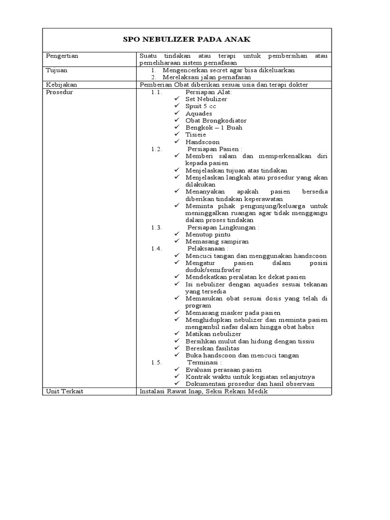SOP Pemberian Nebulizer Pada Anak | PDF