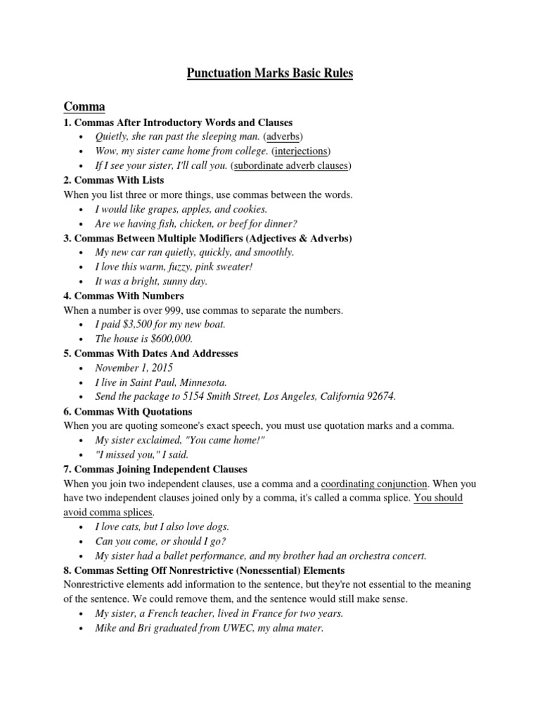 Punctuation Marks Basic Rules | PDF | Comma | Language Mechanics
