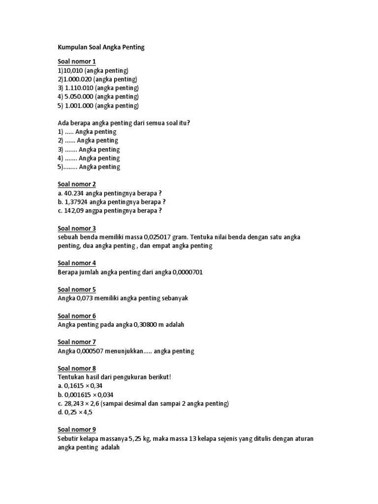 Soal Latihan Angka Penting | PDF | Metode & Bahan Ajar | Komputer