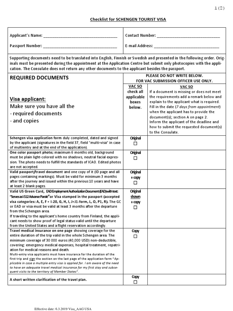 Schengen Tourist Visa Checklist | PDF | Travel Visa | Passport