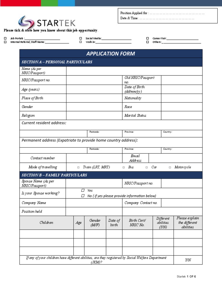 Startek Application Form | PDF | Employment | Consent