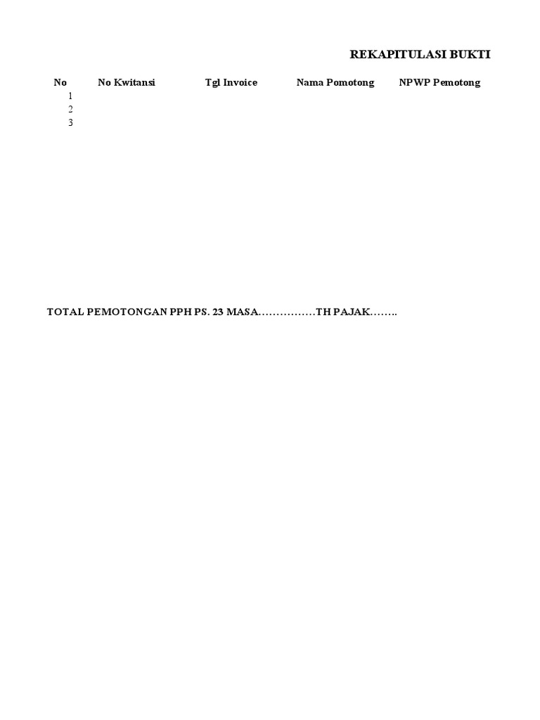 Format Excell Rekap Bukti Potong PPH Ps. 23-New | PDF