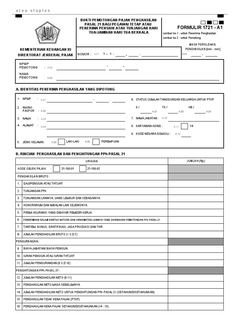 Formulir Excel Bukti Potong PPH 21 Karyawan | PDF