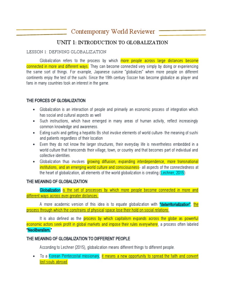 Contemporary World Reviewer | PDF | Balance Of Payments | Globalization
