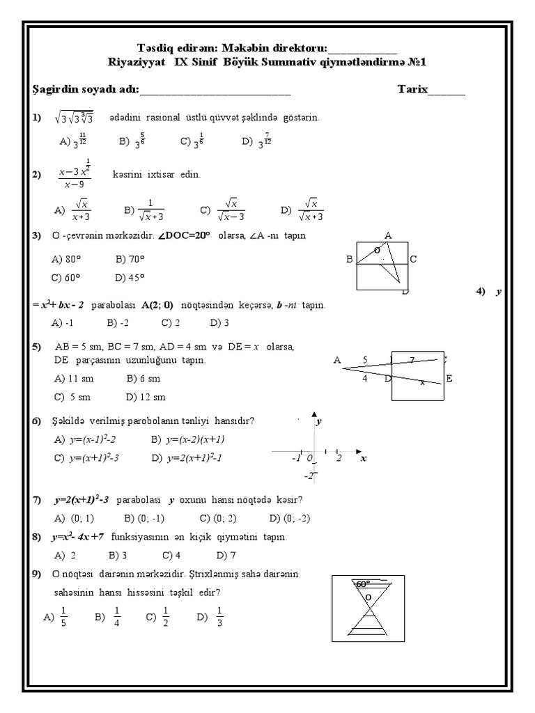 9 Cu Sinif BSQ 1.butun FƏNLƏR | PDF
