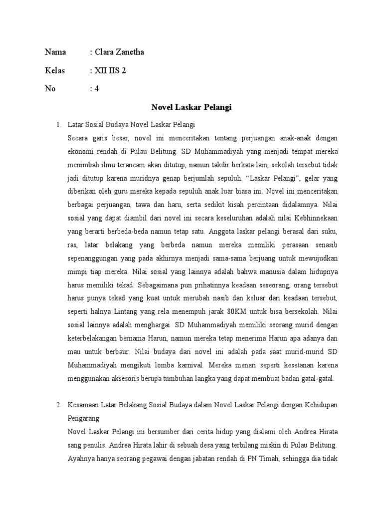 Latar Sosial dalam Novel Laskar Pelangi | PDF