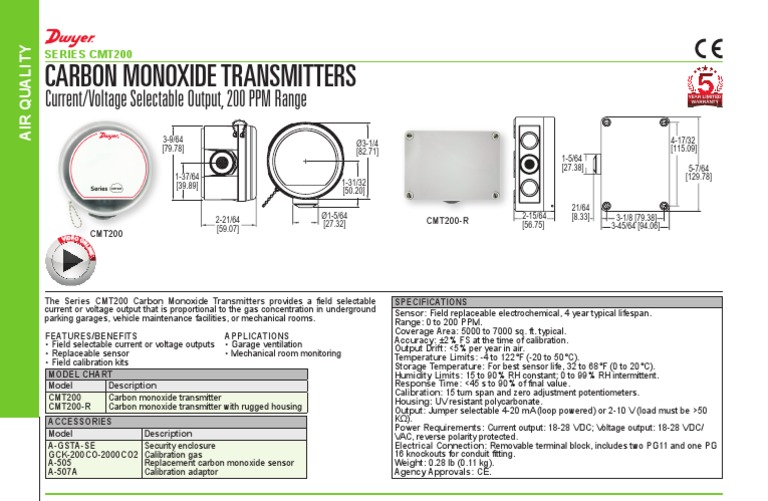 Carbon Monoxide Transmitters: Current/Voltage Selectable Output, 200 ...