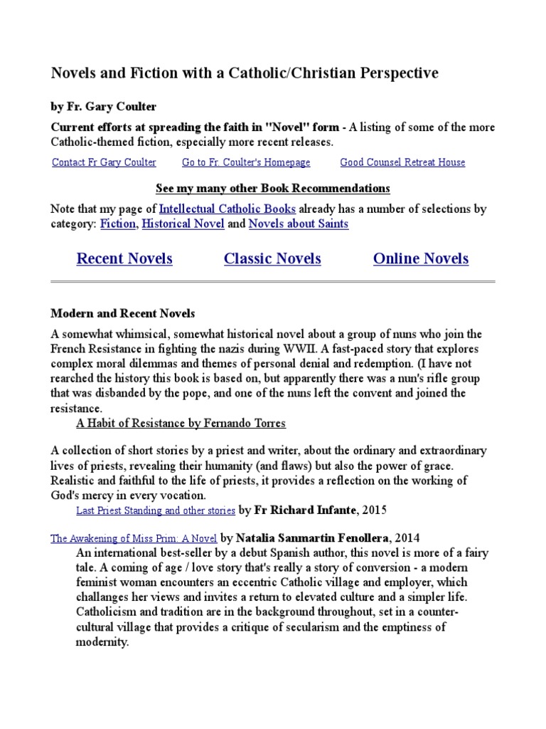 Novels With Catholic Perspective | PDF | Catholic Church | Novels