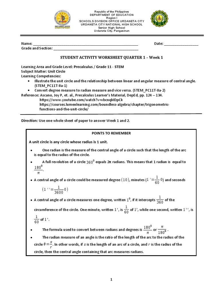 Precalculus Q2 Week1 8 | PDF | Trigonometric Functions | Angle