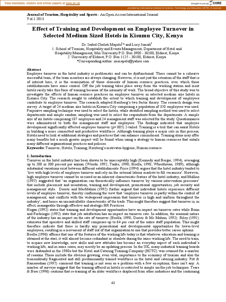 Effect of Training and Development On Employee Turnover in | PDF ...