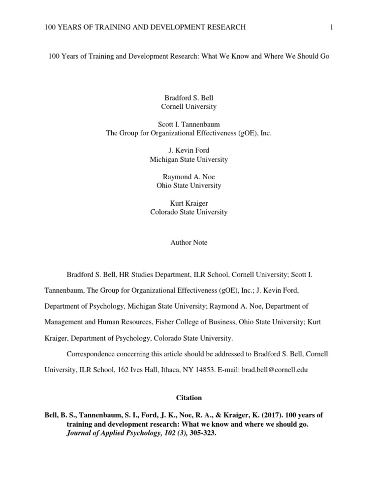 100 Years of Training and Development Research | PDF | Learning | Self ...