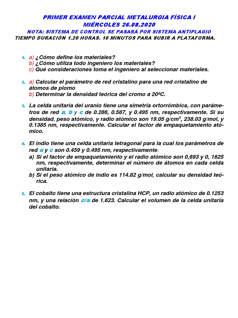 Primer Examen Parcial Metfis I | PDF | Ciencia y matemáticas | Informática