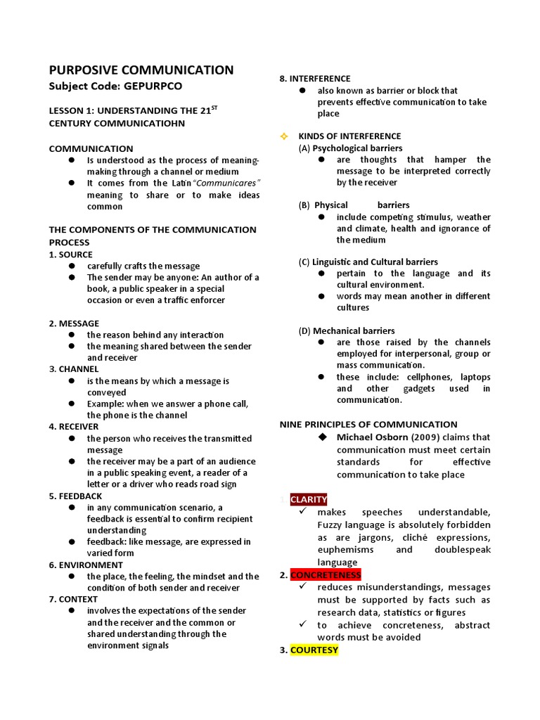 Purposive Communication: Subject Code: GEPURPCO | PDF | Communication ...