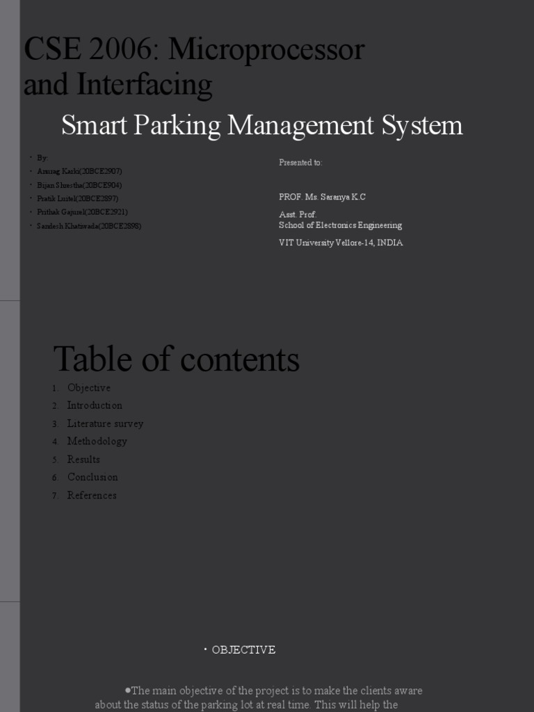 CSE 2006: Microprocessor and Interfacing: Smart Parking Management System | PDF | Arduino ...