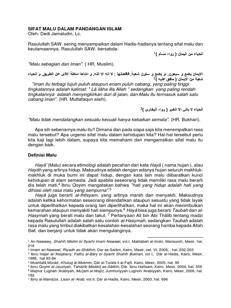 Sifat Malu dalam Islam: Definisi dan Pentingnya | PDF