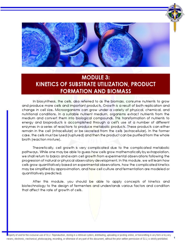 Kinetics of Substrate Utilization, Product Formation and Biomass | PDF ...