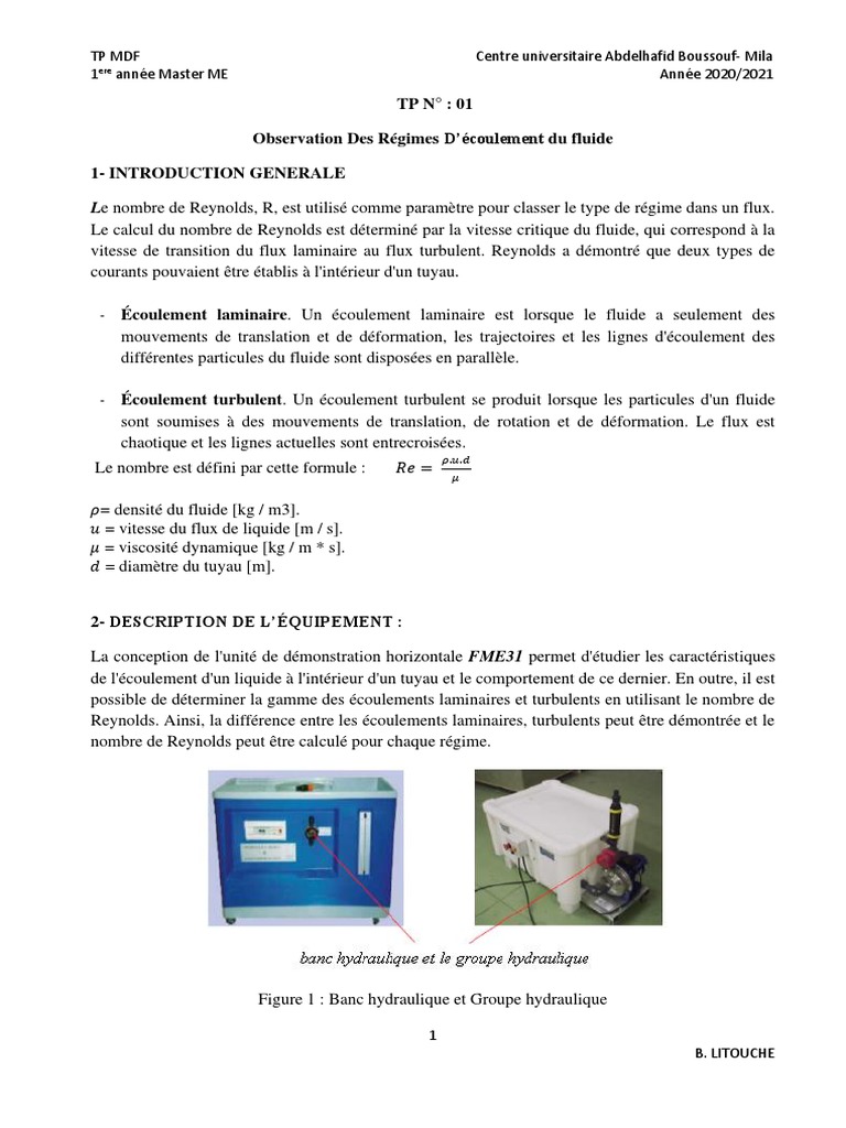 TP 1. Observation Des Régimes D'Écoulement Du Fluide-Converti | PDF | Écoulement laminaire ...