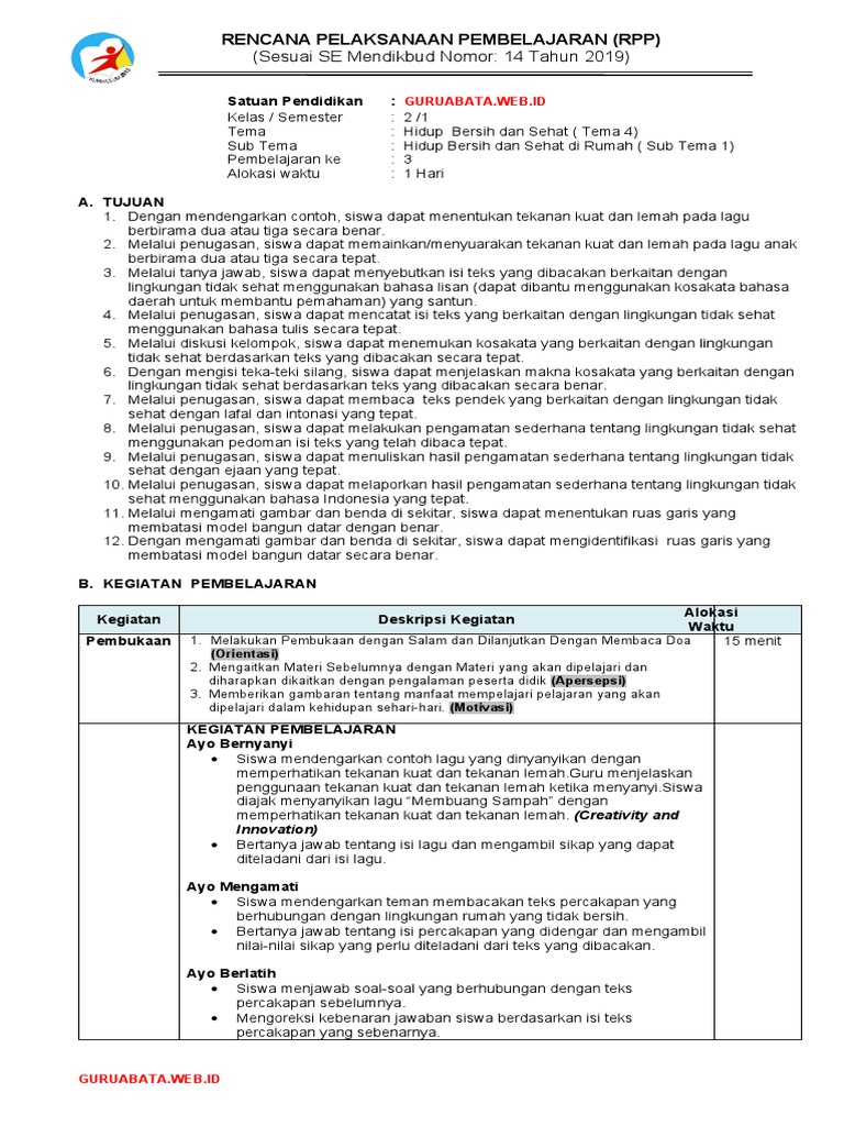 K2 T4 ST 1 PB 3 - RPP Format Terbaru 2020 | PDF