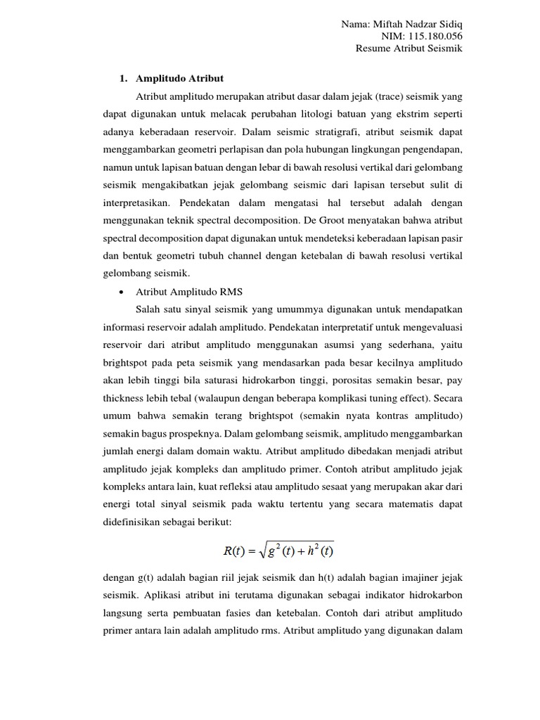 Resume Atribut Seismik - Miftah Nadzar Sidiq - 115180056 | PDF | Metode ...