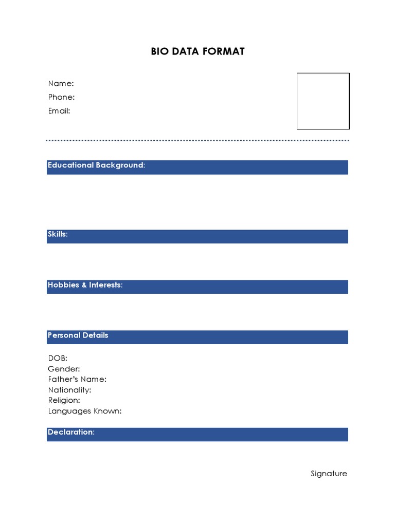 Fresher Bio Data Format | PDF