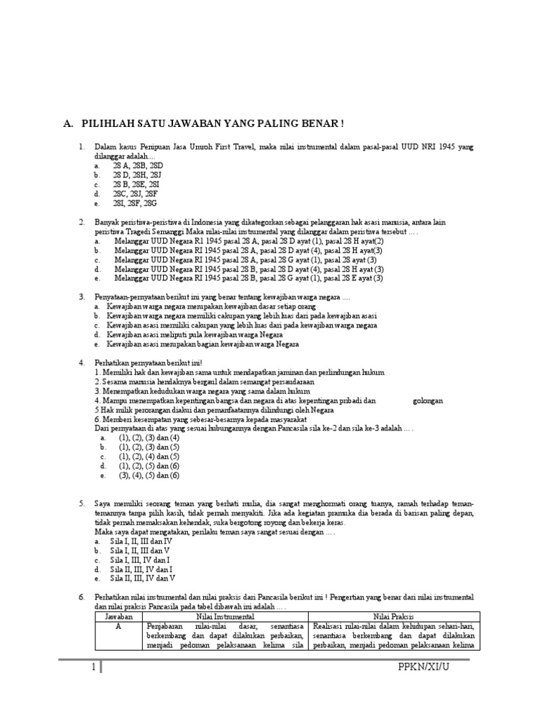 Soal Latihan PPKN 12 2020-2021 k2 | PDF | Kajian Bahasa Asing