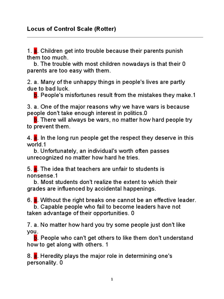 Locus of Control Scale Guide | PDF | Luck