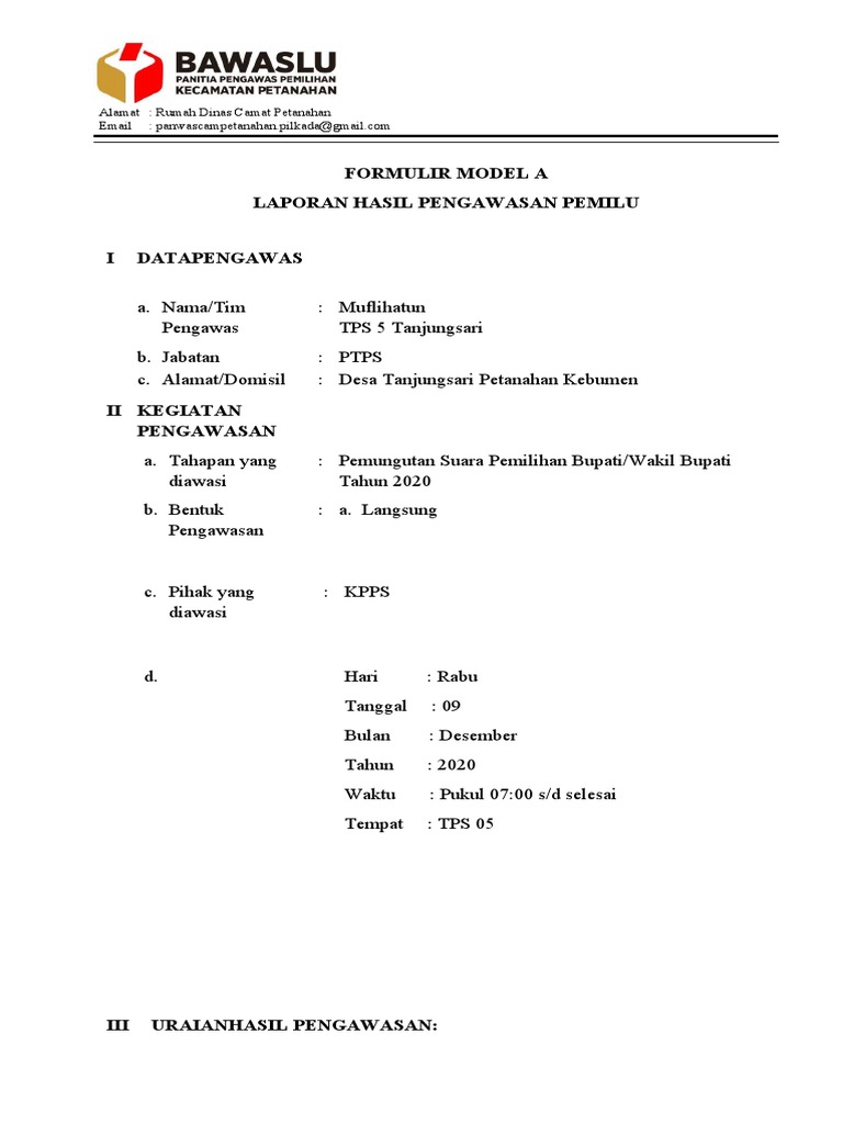 Laporan Pengawasan Pemilu TPS 5 Tanjungsari | PDF