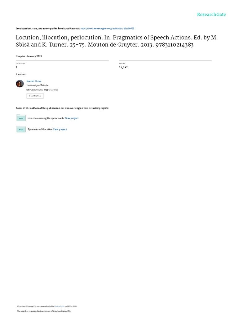 Locution, Illocution, Perlocution. In: Pragmatics of Speech Actions. Ed ...