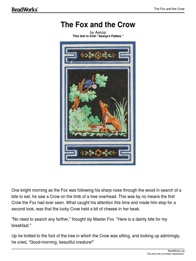The Fox and The Crow - Monday Homework | PDF