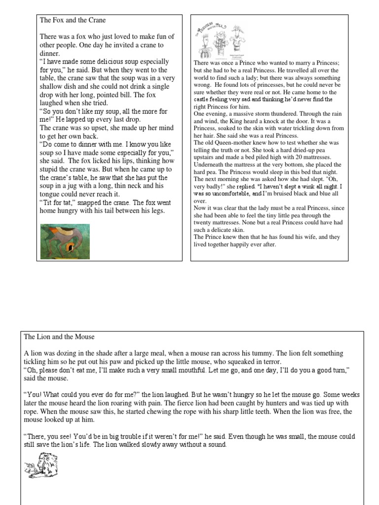 Fables Reading Comprehension HW | PDF