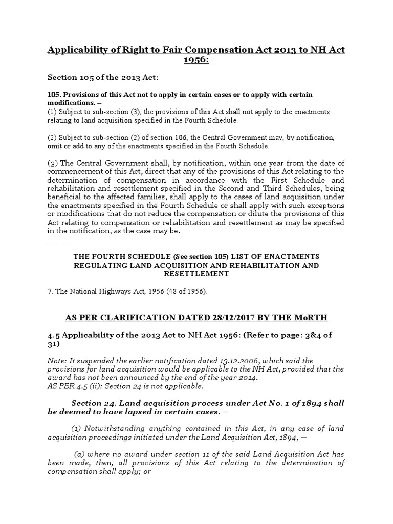 Applicability of Right To Fair Compensation Act 2013 To NH Act 1956 ...