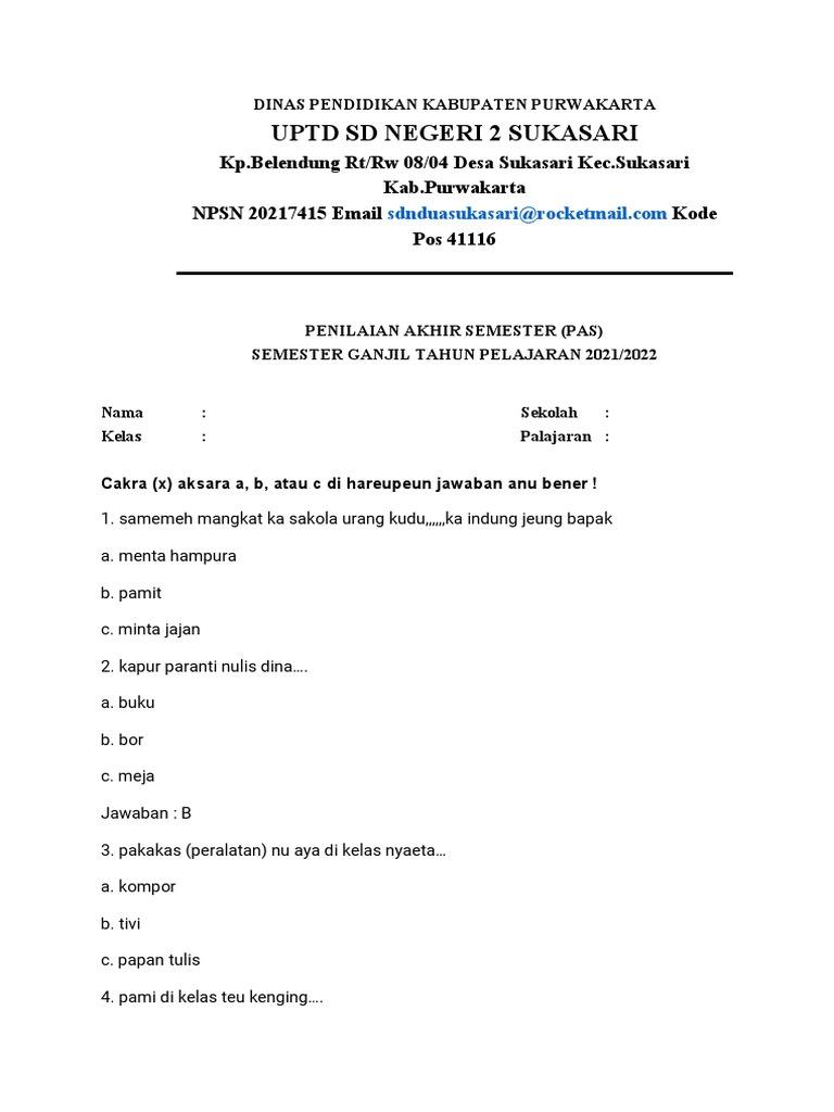 Pas Bahasa Sunda Kelas 2 Smester 1 Pdf