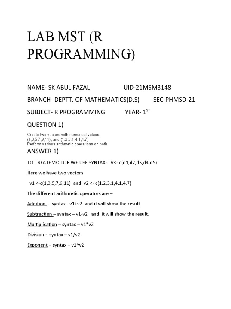 Lab MST (R Programming) | PDF | Teaching Methods & Materials