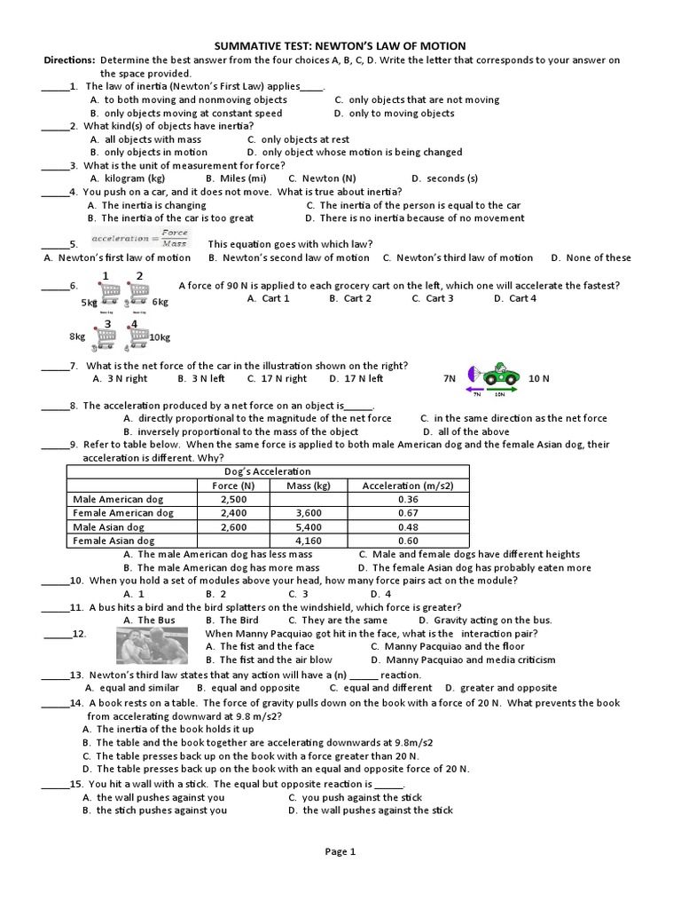 Summative Test Newtons Law | PDF | Force | Newton's Laws Of Motion