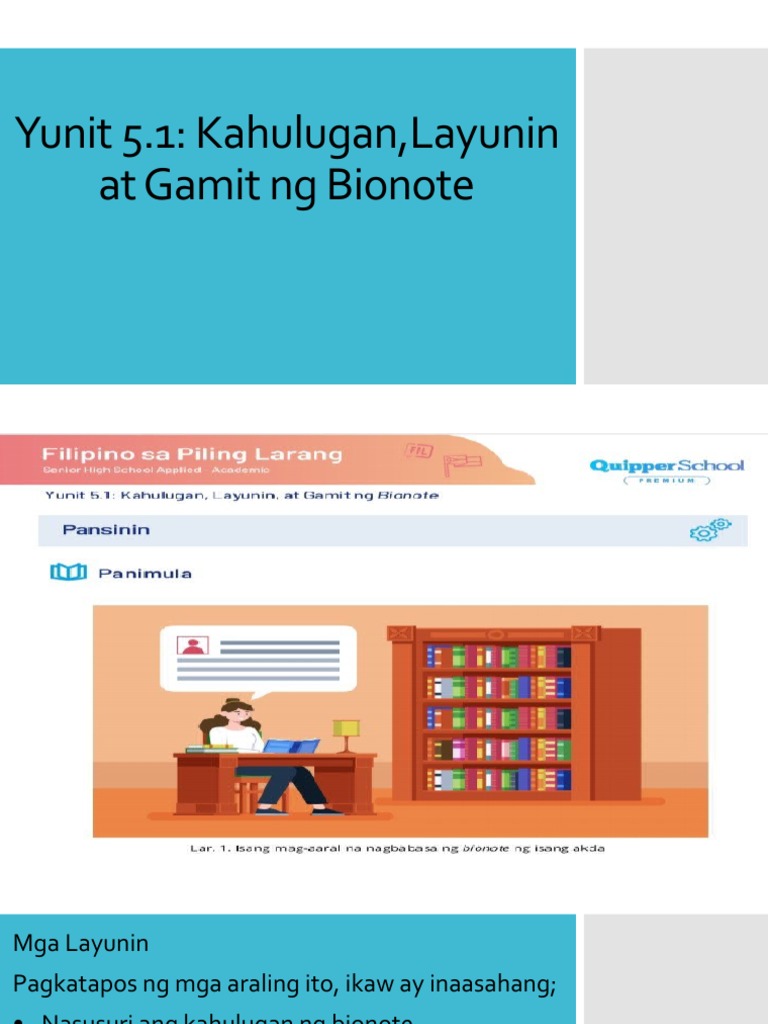 Yunit 5 Kahuluganlayunin at Gamit NG Bionote | PDF