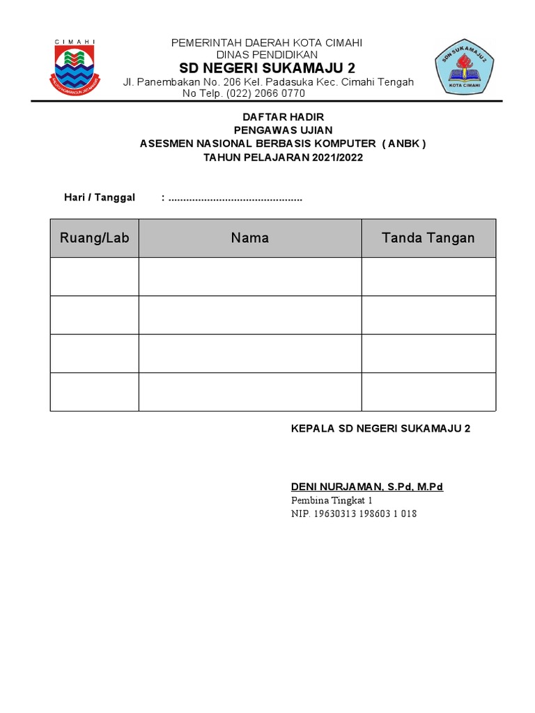 Daftar Hadir Pengawas Anbk | PDF