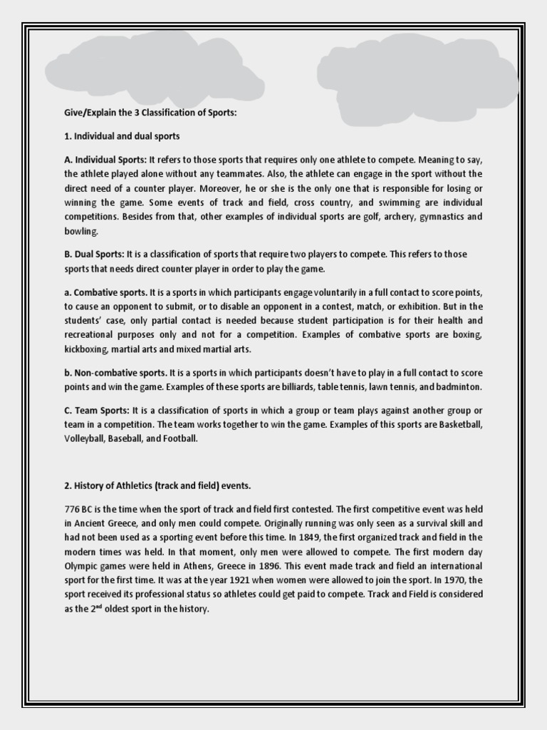 Classification of Sports Overview | PDF | Individual Sports | Hobbies