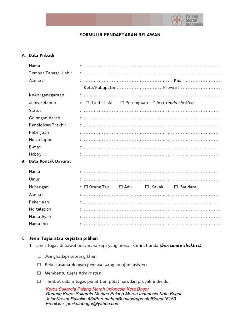 Formulir Pendaftran Relawan | PDF