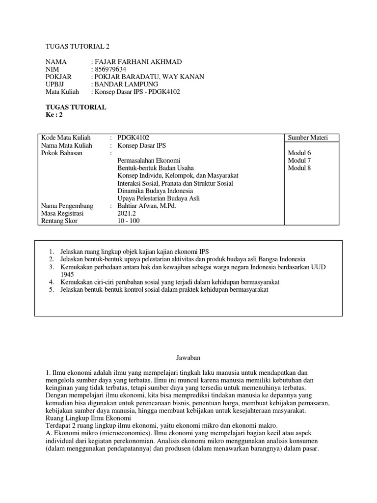 TUGAS TUTORIAL 2 Fajar Farhani Akhmad Konsep Dasar IPS | PDF
