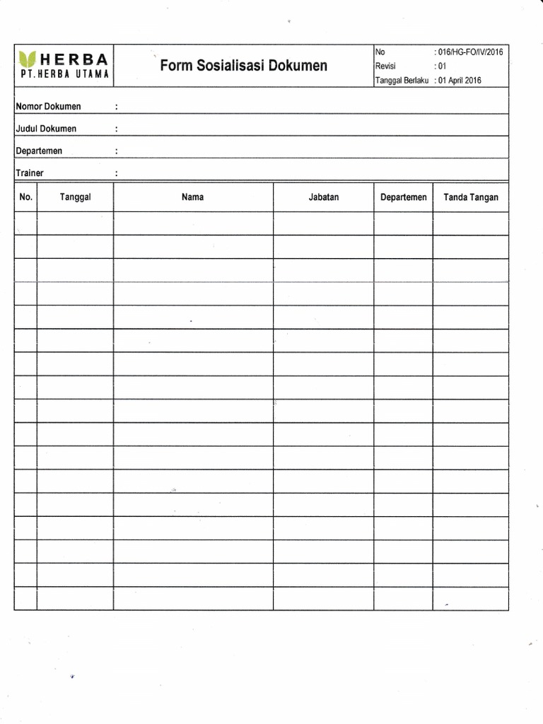 Form Sosialisasi Dokumen | PDF