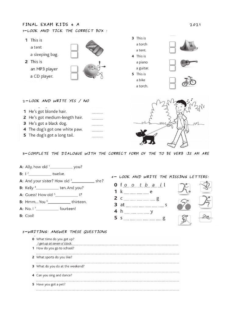 Final Exam Kids 4 A 2021 | PDF