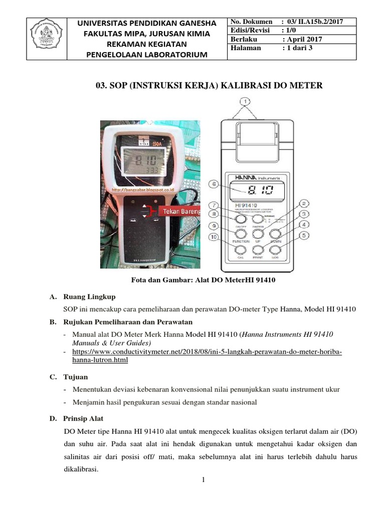 3 - SOP Kalibrasi DO Meter | PDF