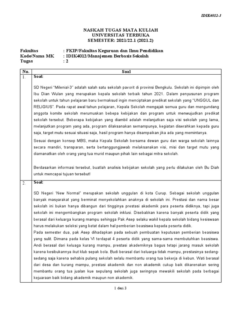Soal Idik4012 Tmk2 3 | PDF